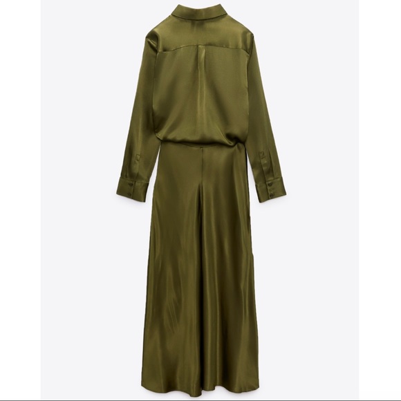 Zara | Dresses | Zara Green Long Satin Effect Dress | Poshmark